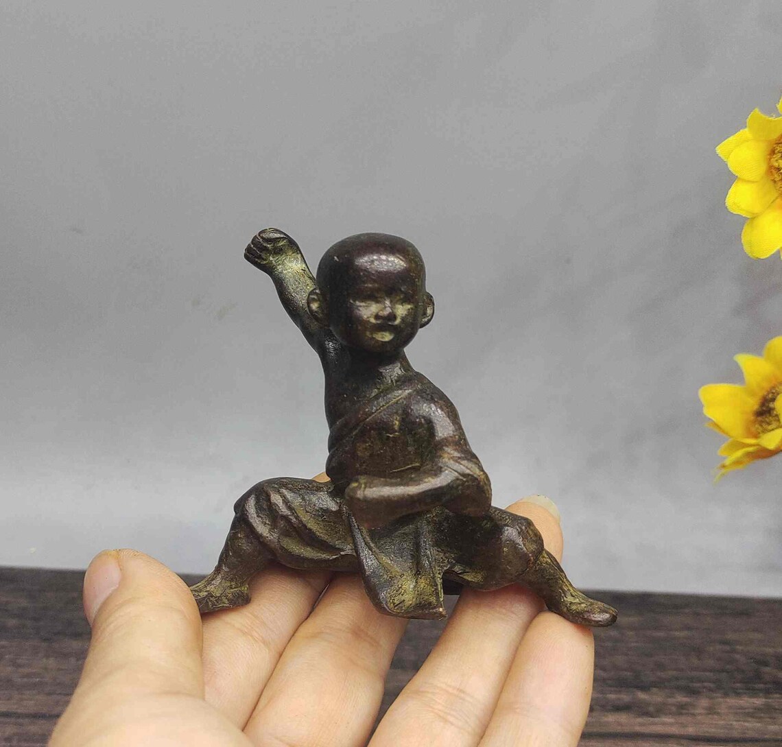 Vintage Bronze Carved Kung Fu Statue. Home Decoration & Feng Shui ...