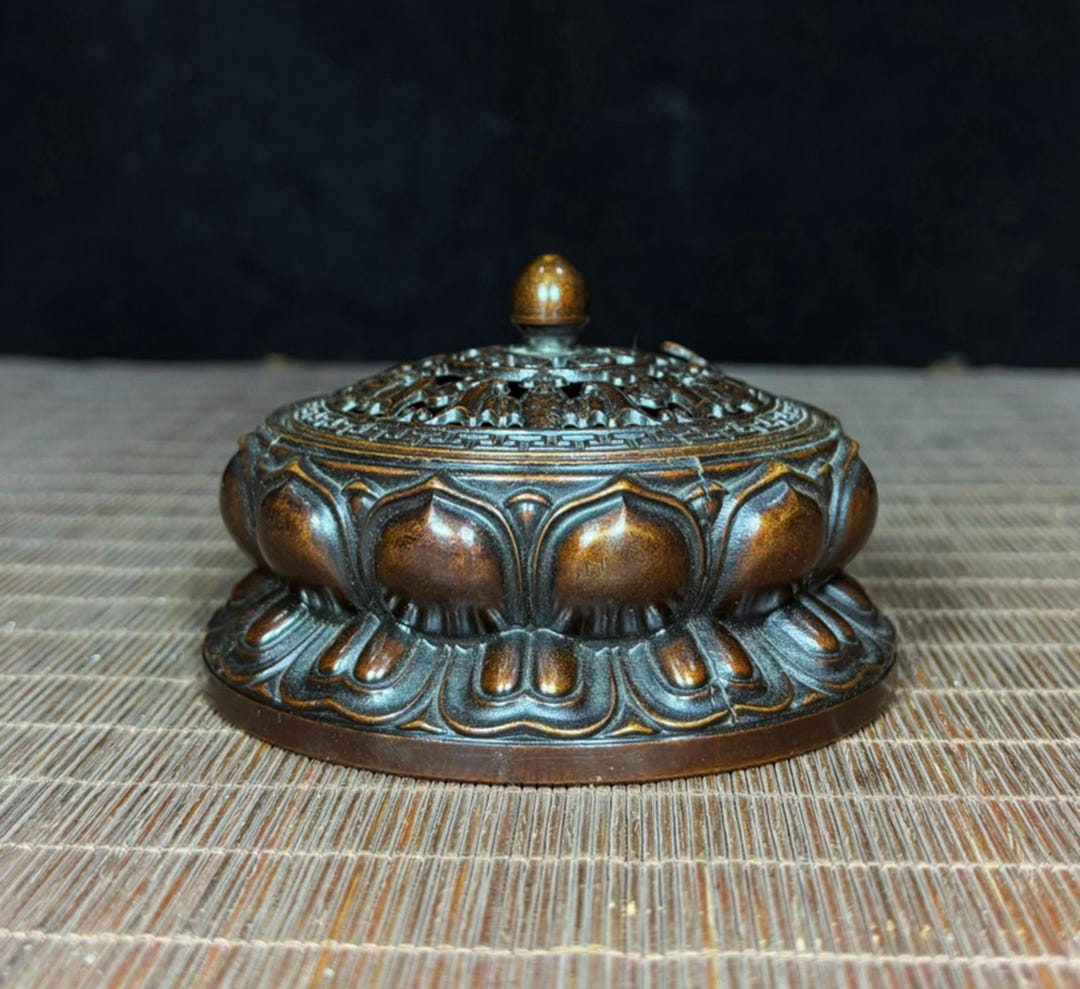 Vintage Brass Carved Bat Covering/ Lotus Incense Burner, Home ...