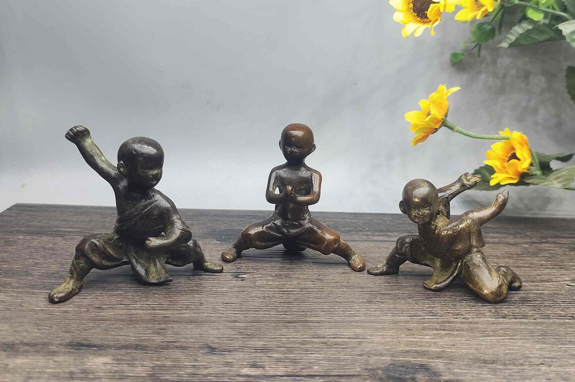 Vintage Bronze Carved Kung Fu Statue. Home Decoration & Feng Shui ...