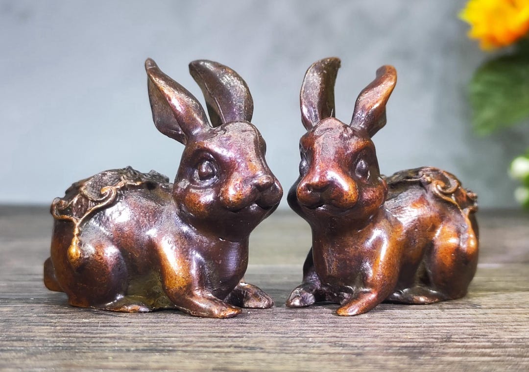 Vintage Bronze Carved Rabbit Statue Pair: Feng Shui Statue - Etsy