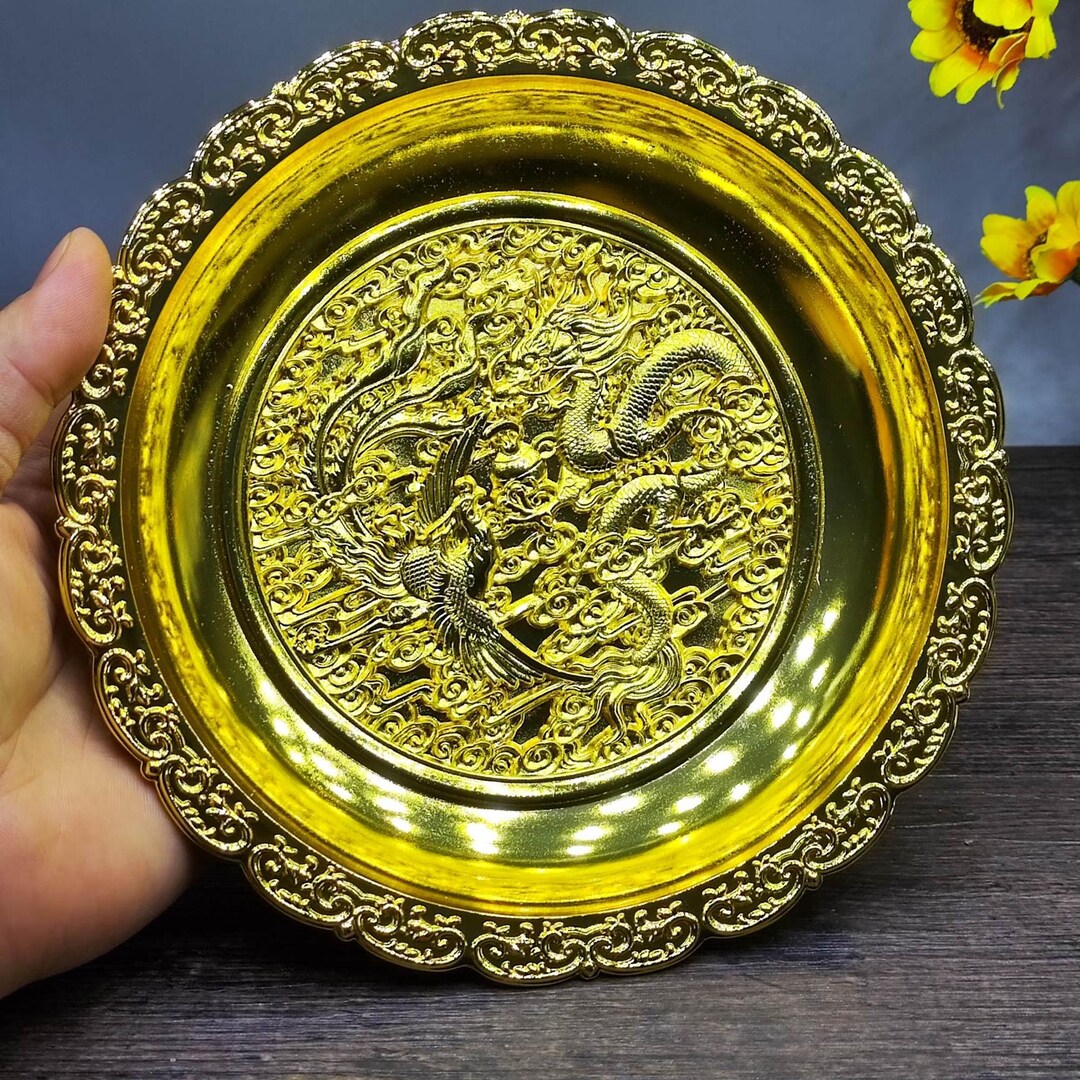 Brass Dragon Phoenix Plate: Hand Carved Vintage Statue - Etsy