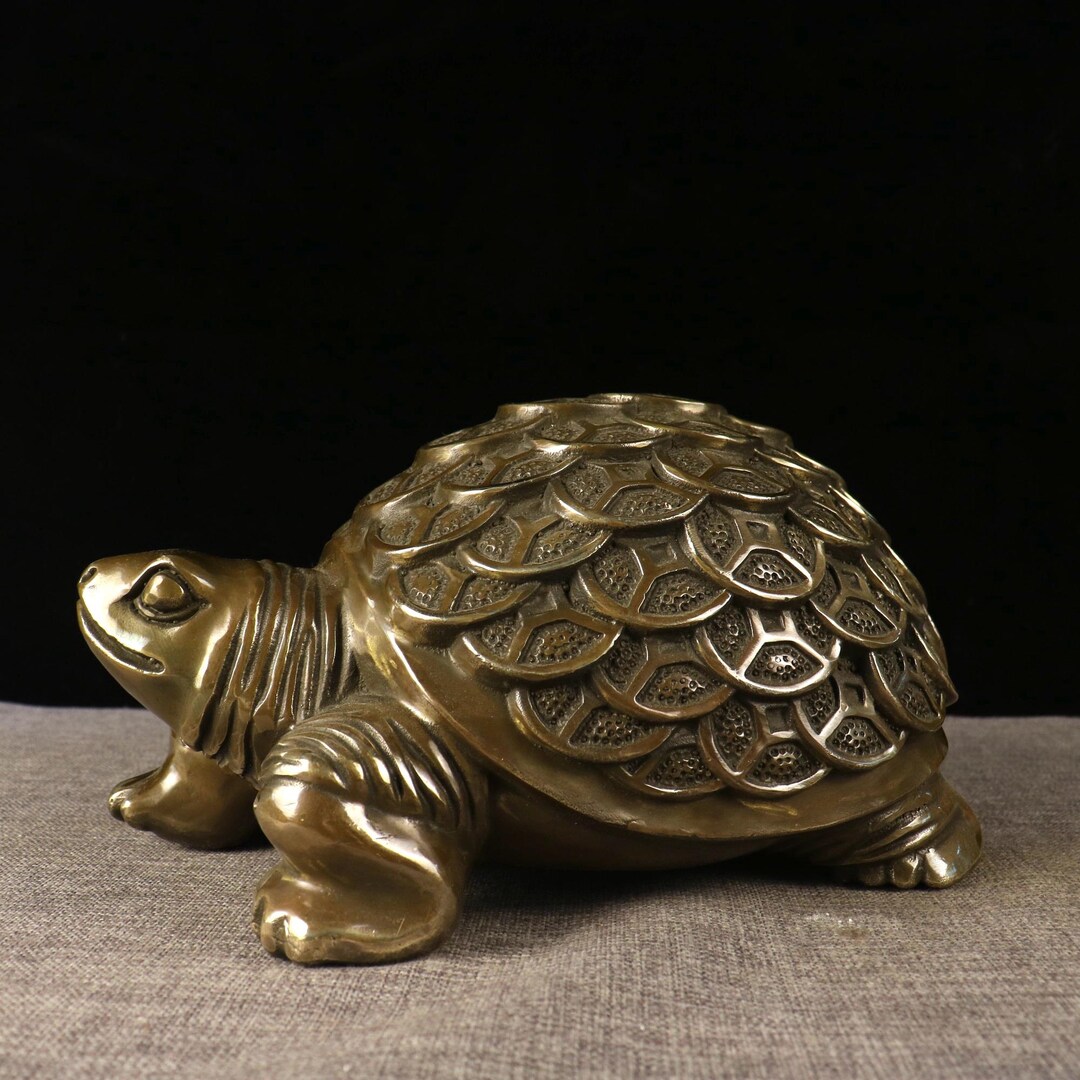 Vintage Brass Carved Turtle Statue. Home Decoration & Feng Shui Statue ...