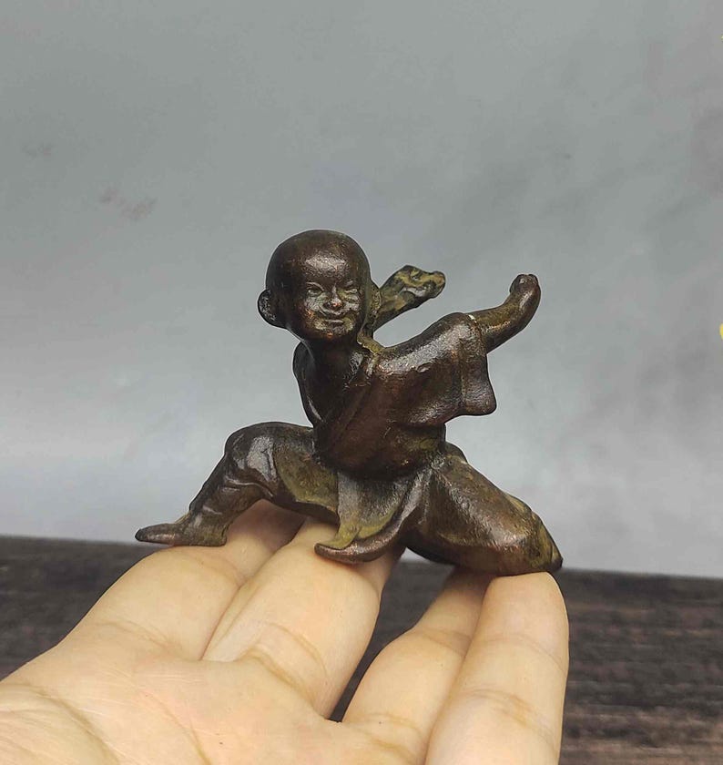 Vintage Bronze Carved Kung Fu Statue. Home Decoration & Feng Shui ...