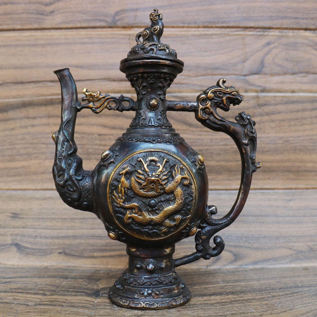 Vintage Brass Carved Dragon Teapot. Home Decoration & Feng Shui Statue ...