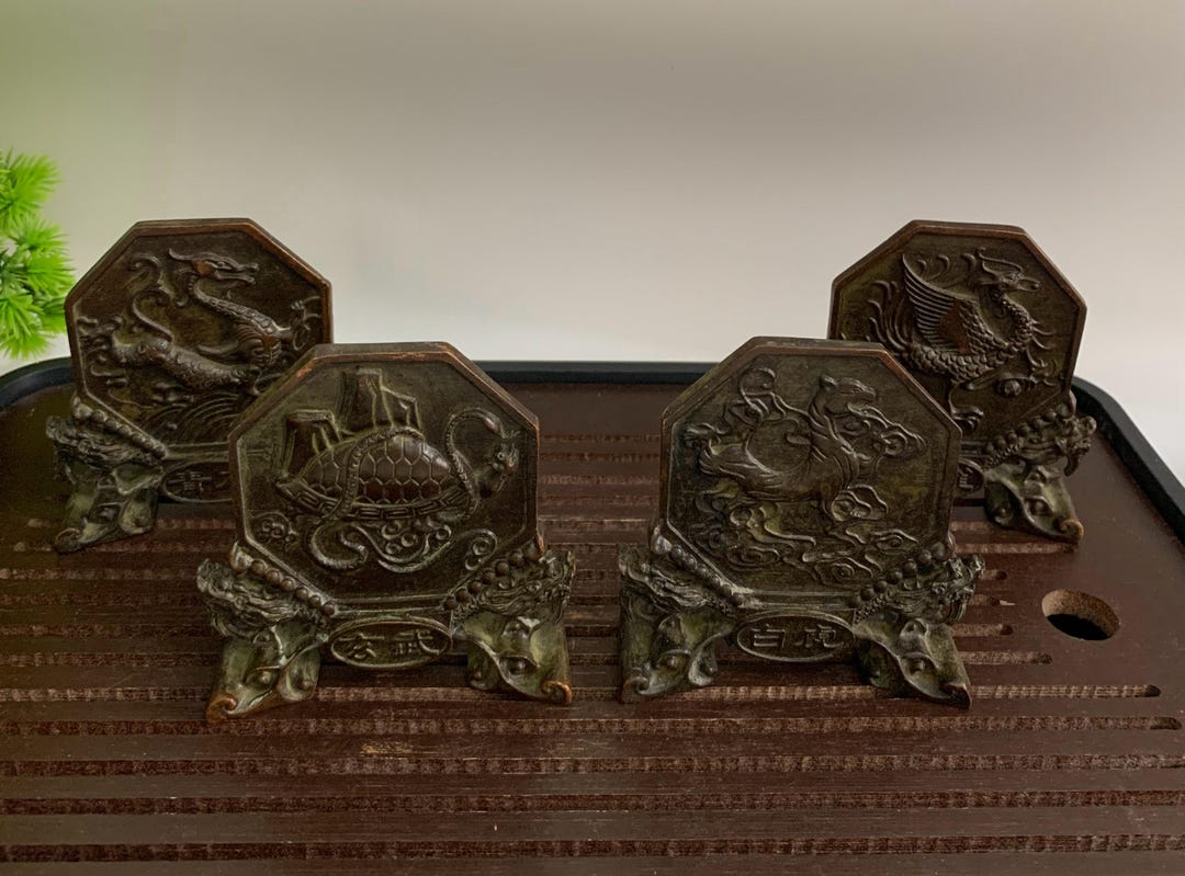 Vintage Bronze Carved Four Sacred Beasts Statue. Home Decoration & Feng ...