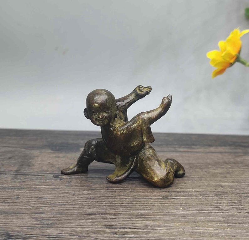 Vintage Bronze Carved Kung Fu Statue. Home Decoration & Feng Shui ...