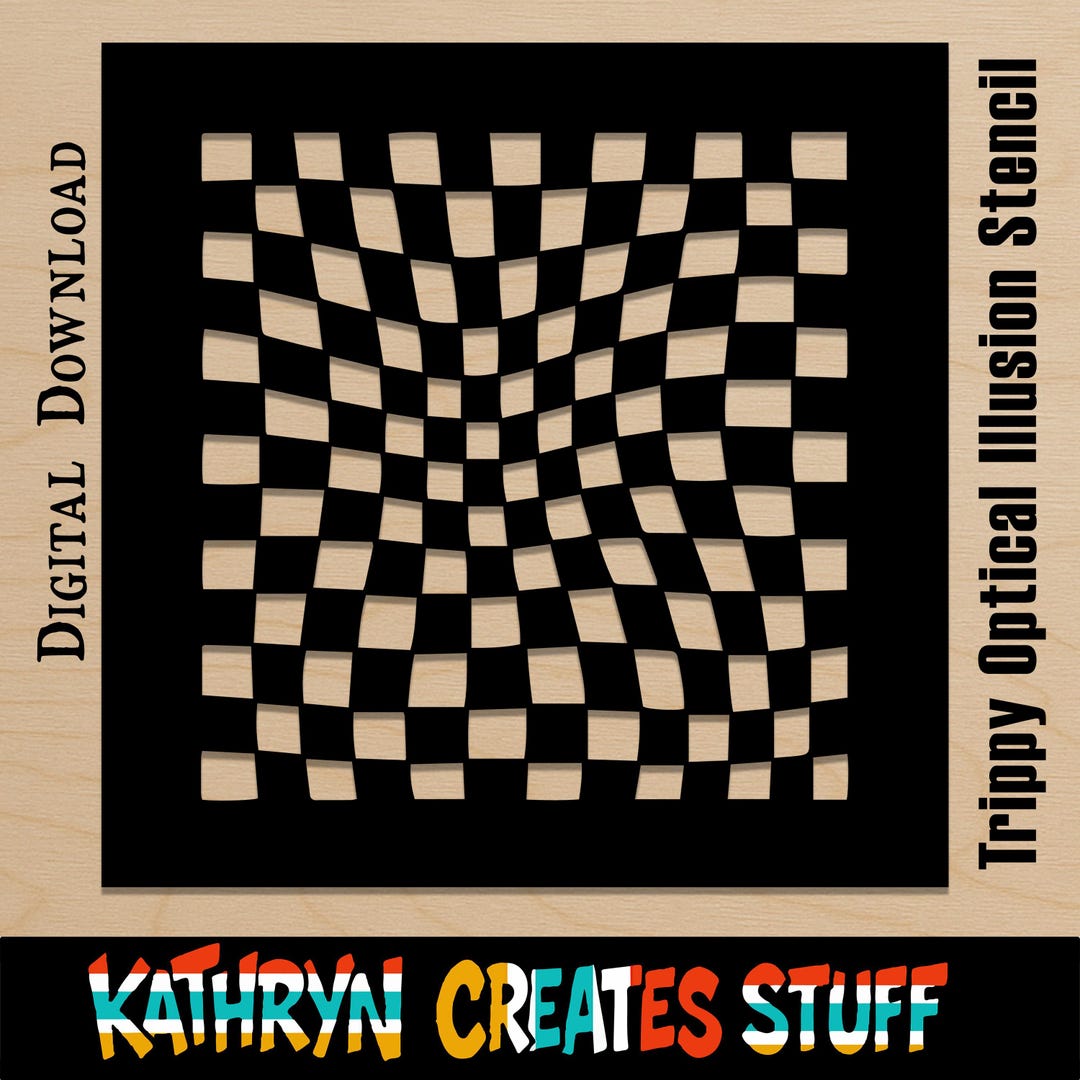 Warped Checkerboard Stencil: Trippy Optical Illusion (14x14 in Digital ...