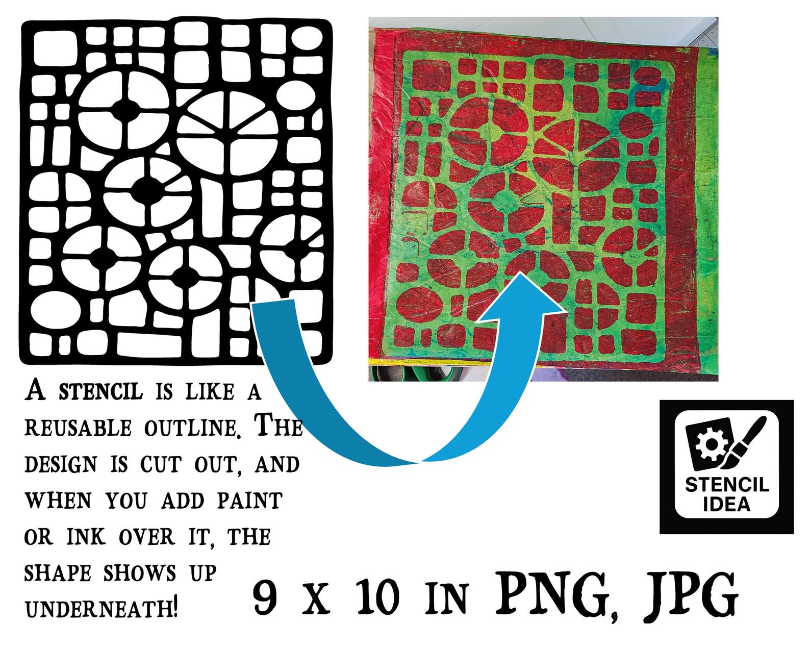 Abstract Circles and Grids Stencil – 9x10 Inch Digital Stencil Design ...