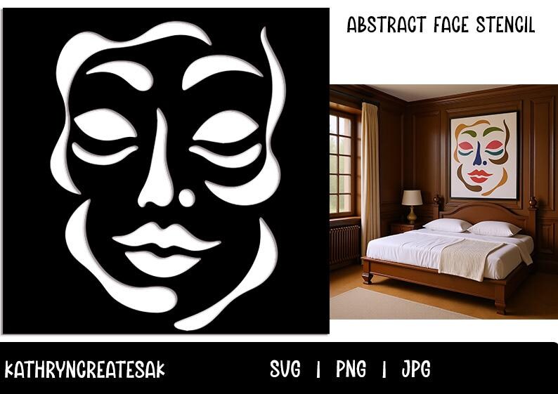 Abstract Face Stencil SVG PNG Jpg Digital Download Modern Line Art ...