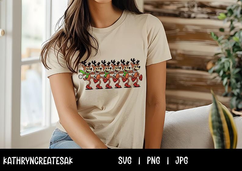Retro Reindeer Kickline SVG Png Jpg | Vintage Christmas Cartoon ...