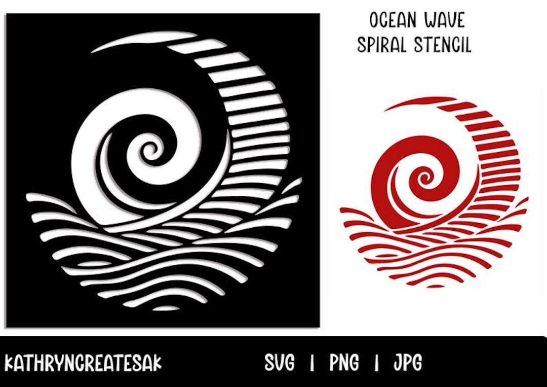 Ocean Wave Spiral Stencil SVG PNG Jpg | Nautical Swirl Design for Gelli ...