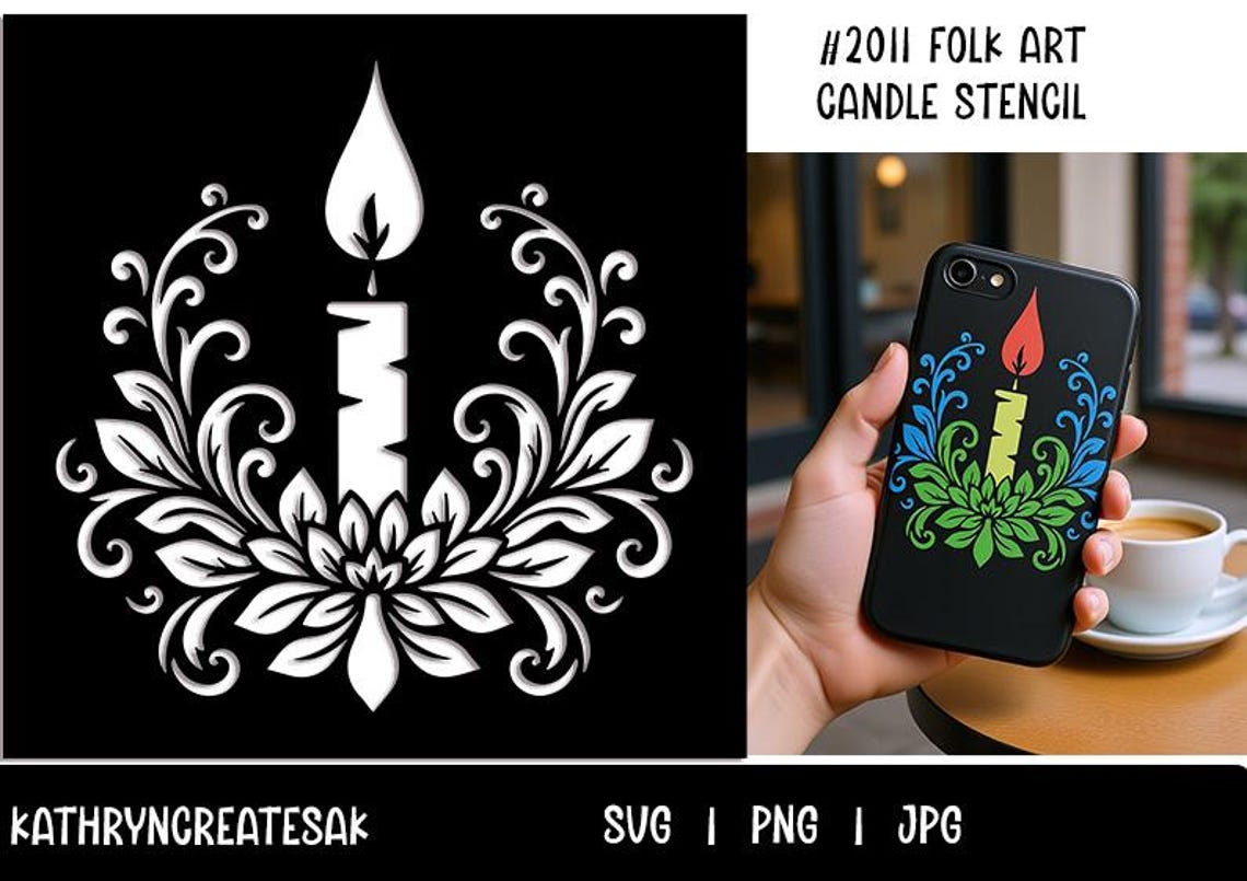 Folk Art Candle Stencil SVG PNG Jpg – Scandinavian Eastern European ...