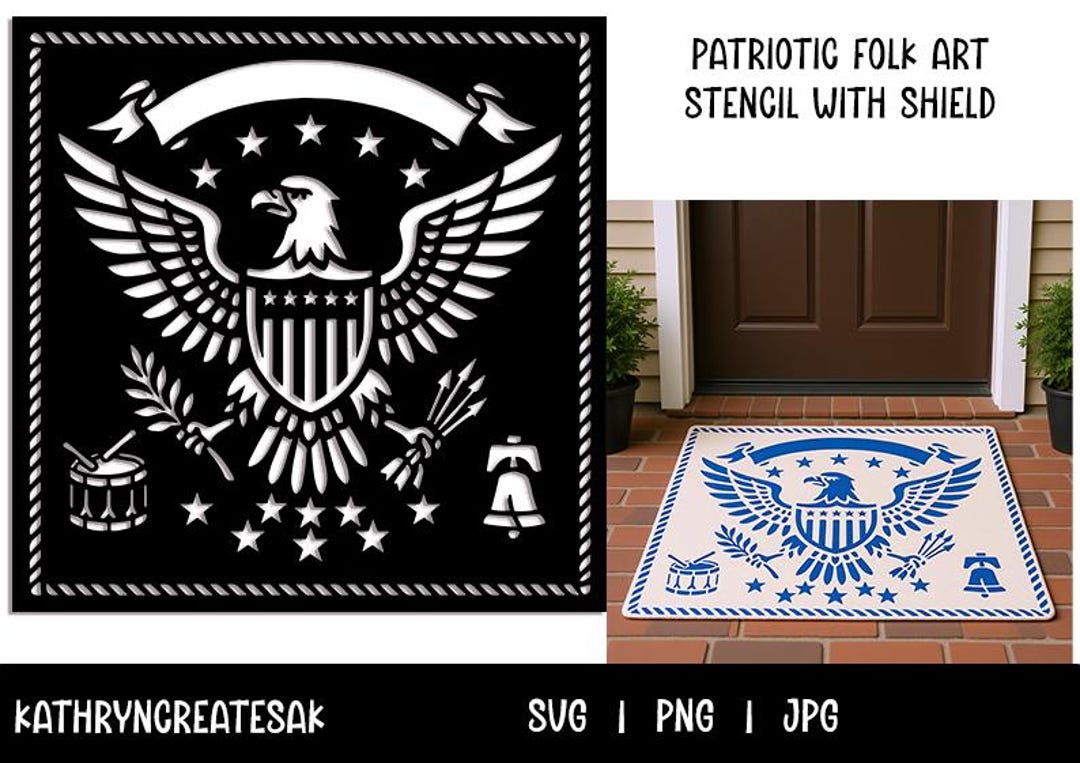 Colonial American Eagle SVG, Patriotic Folk Art Stencil With Shield ...