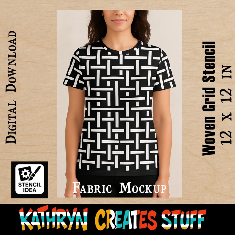 Woven Grid Stencil SVG | Modern Geometric Weave Pattern (digital ...