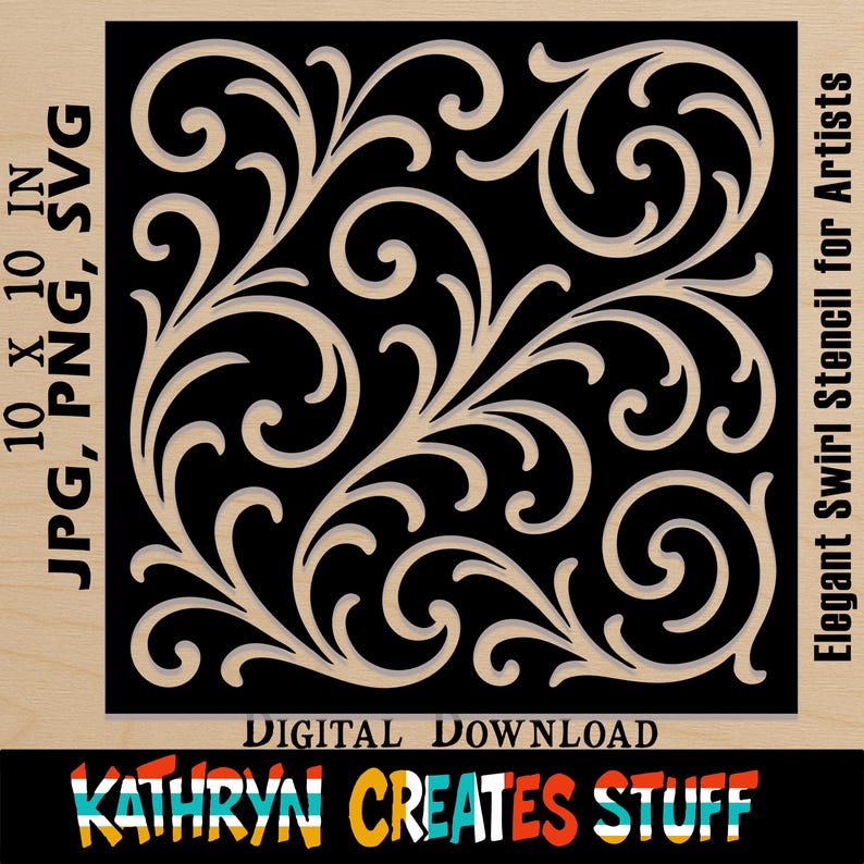 Elegant Swirl Stencil: Digital SVG PNG JPG, Cricut Ready (10x10 In) - Etsy