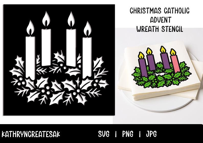 Advent Wreath Candle Stencil SVG PNG Jpg| Christmas Gelli Plate ...