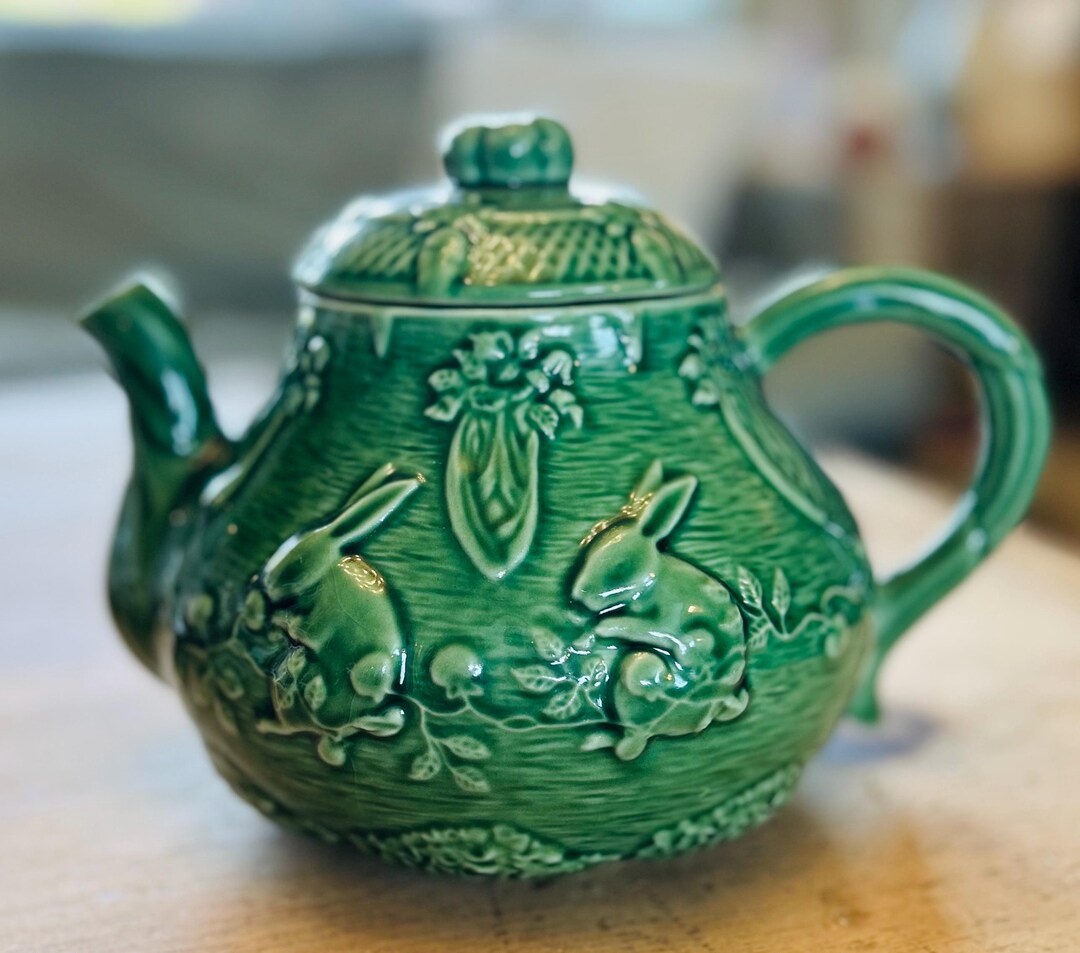 Vintage Bordallo Pinheiro Majolica Ware Rabbit Green Teapot With Lid ...