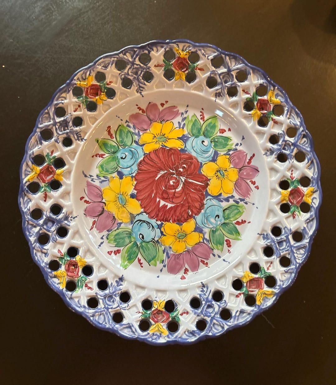 Vintage Hand-painted Portuguese Plate: Pierced Ceramic Wall Decor - Etsy