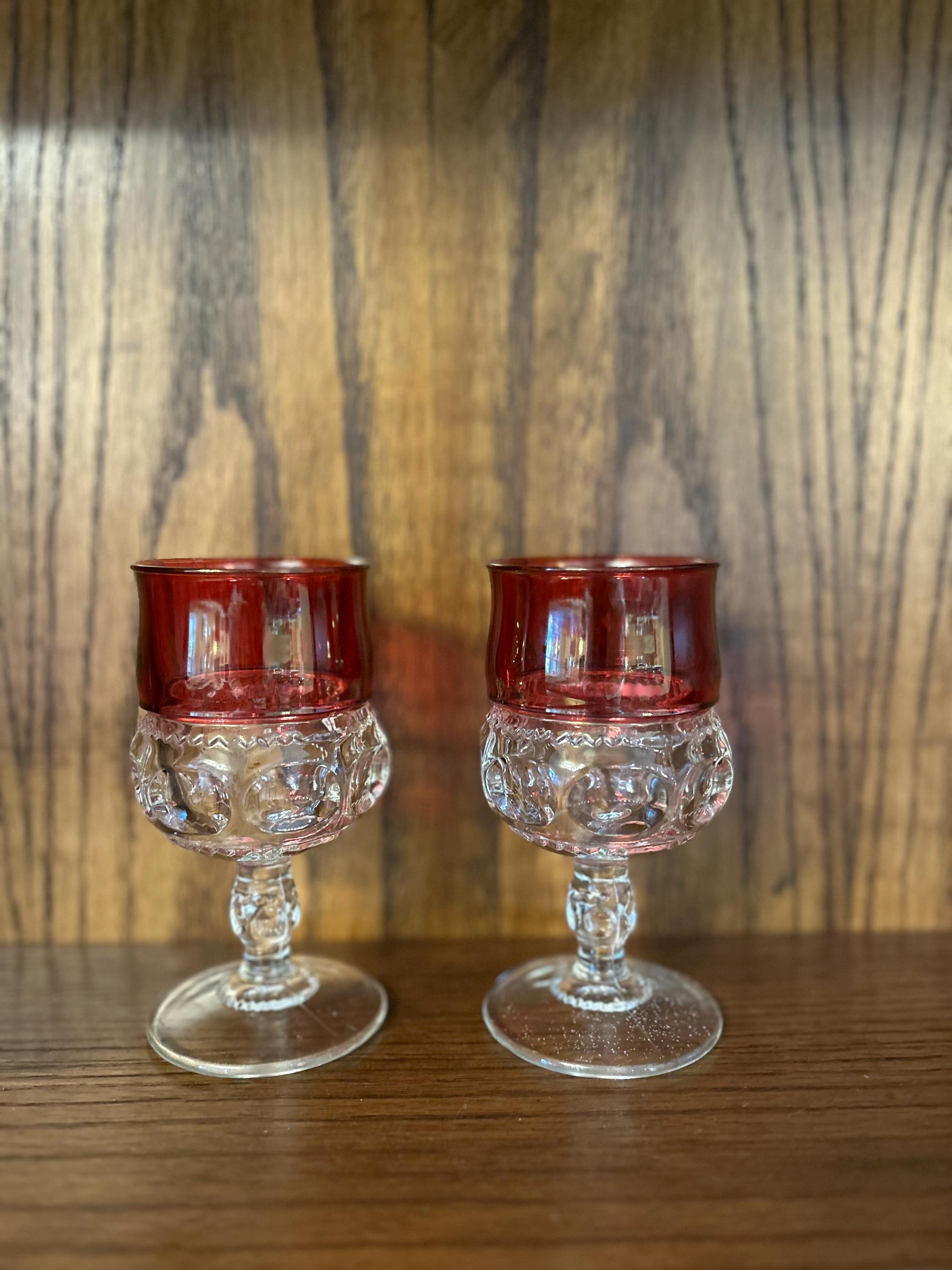 1 1960's Kings Crown/ Ruby Red Goblets With Clear Bottom Featuring a ...