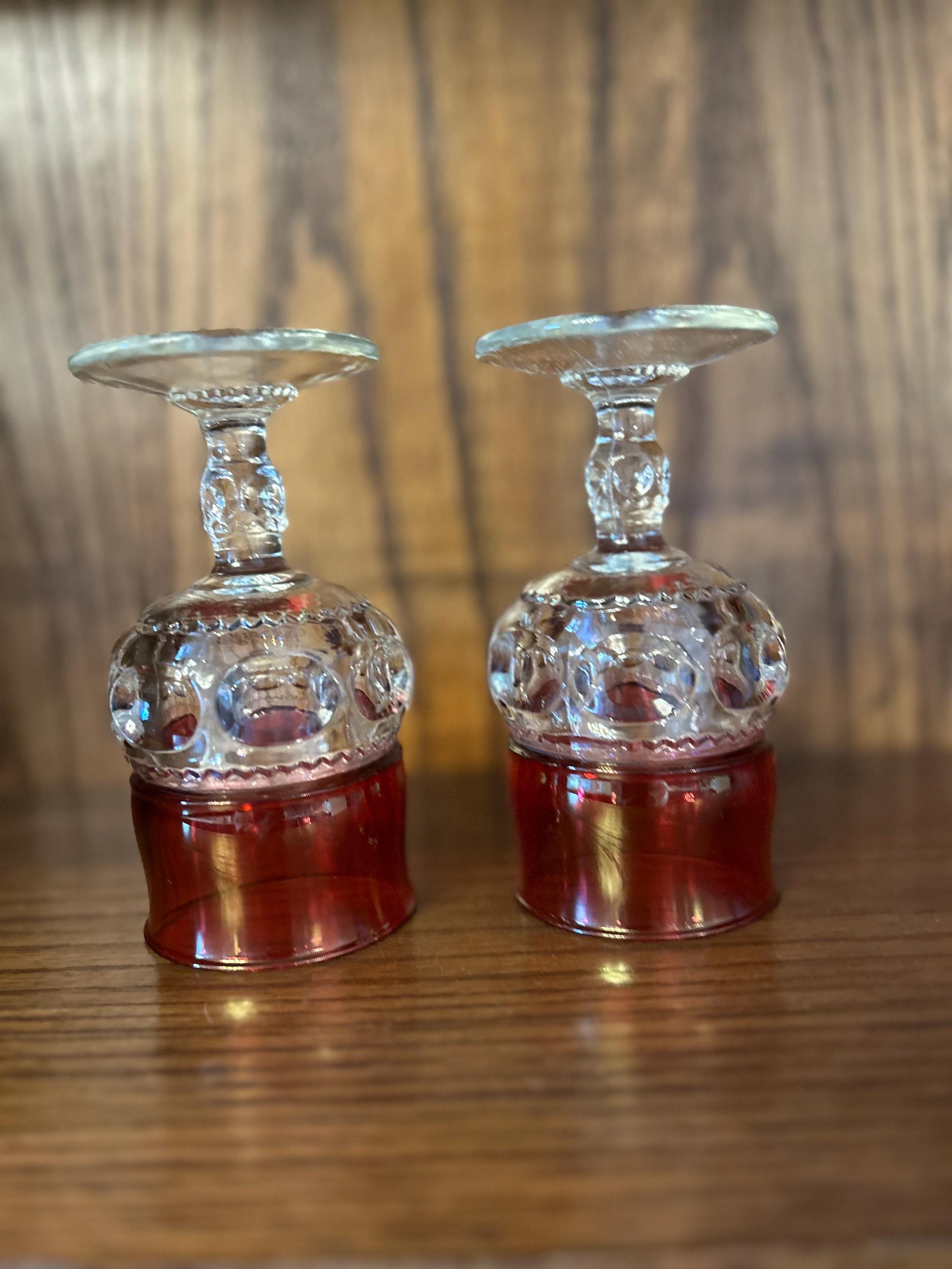 1 1960's Kings Crown/ Ruby Red Goblets With Clear Bottom Featuring a ...