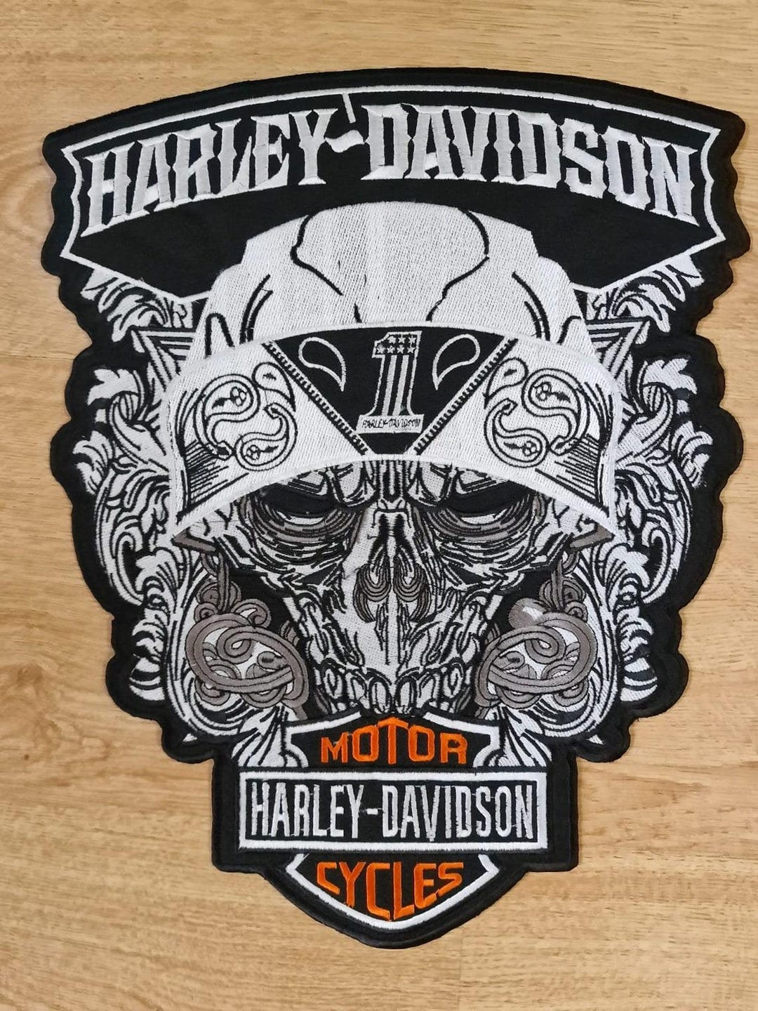 Harley Inspired Skull Patch Set – Large 35cm Iron-on Embroidered Biker ...