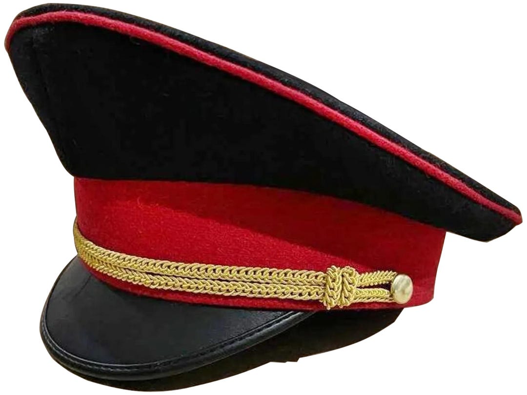 Red & Black Dress Cap – Ceremonial Style Hat With Gold Braid – Military ...
