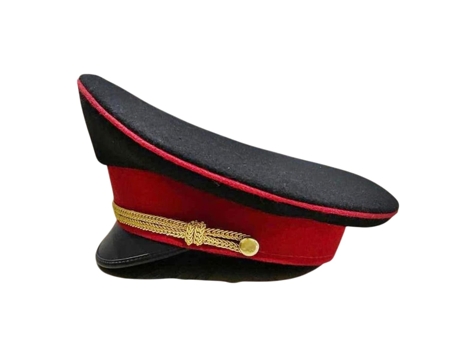 Red & Black Dress Cap – Ceremonial Style Hat With Gold Braid – Military ...