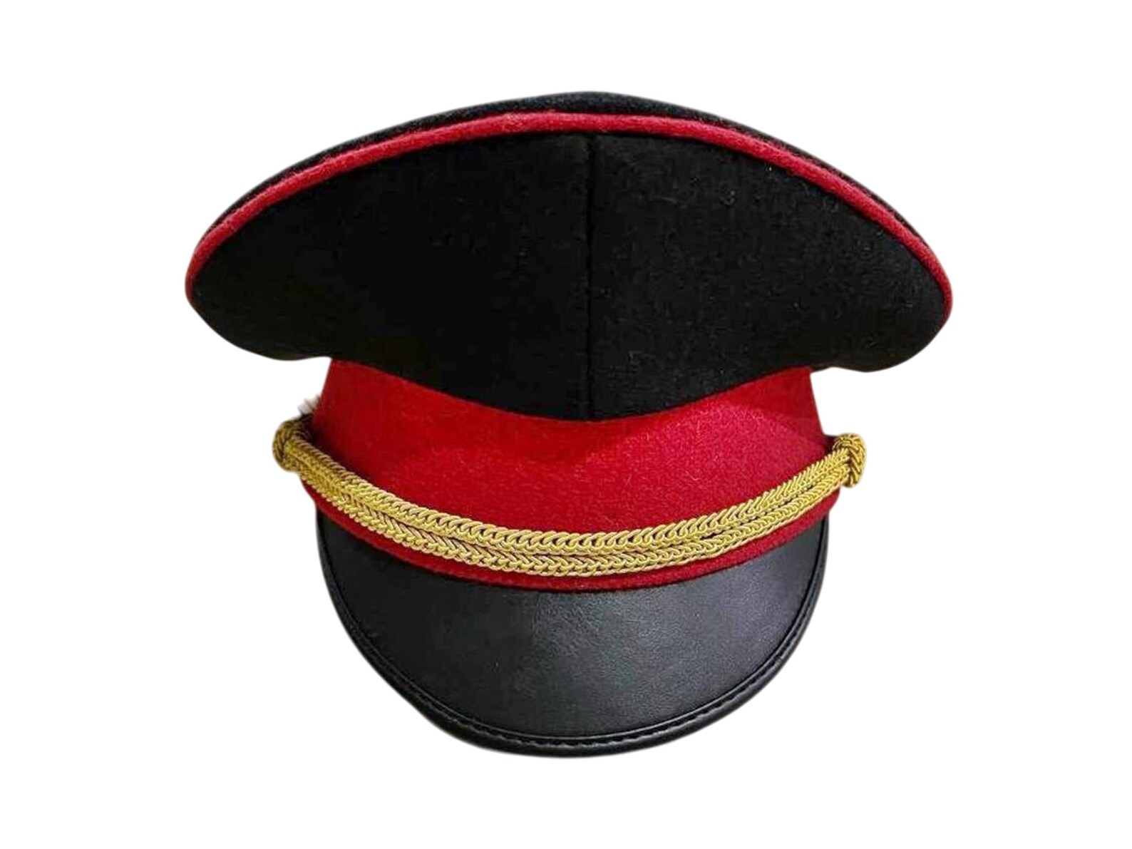 Red & Black Dress Cap – Ceremonial Style Hat With Gold Braid – Military ...