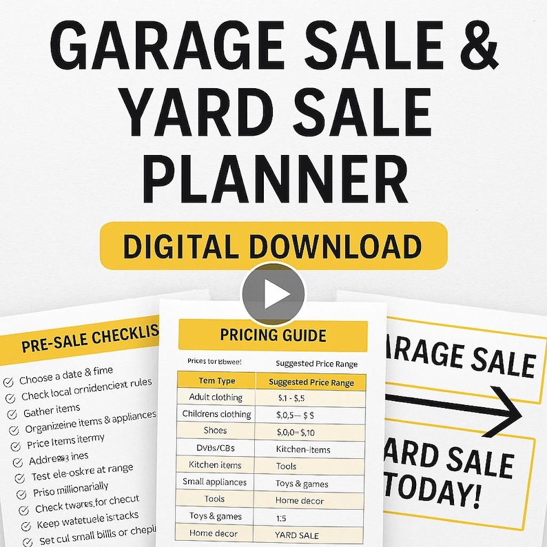 Garage Sale & Yard Sale Planner | Printable Checklist | Pricing Guide ...