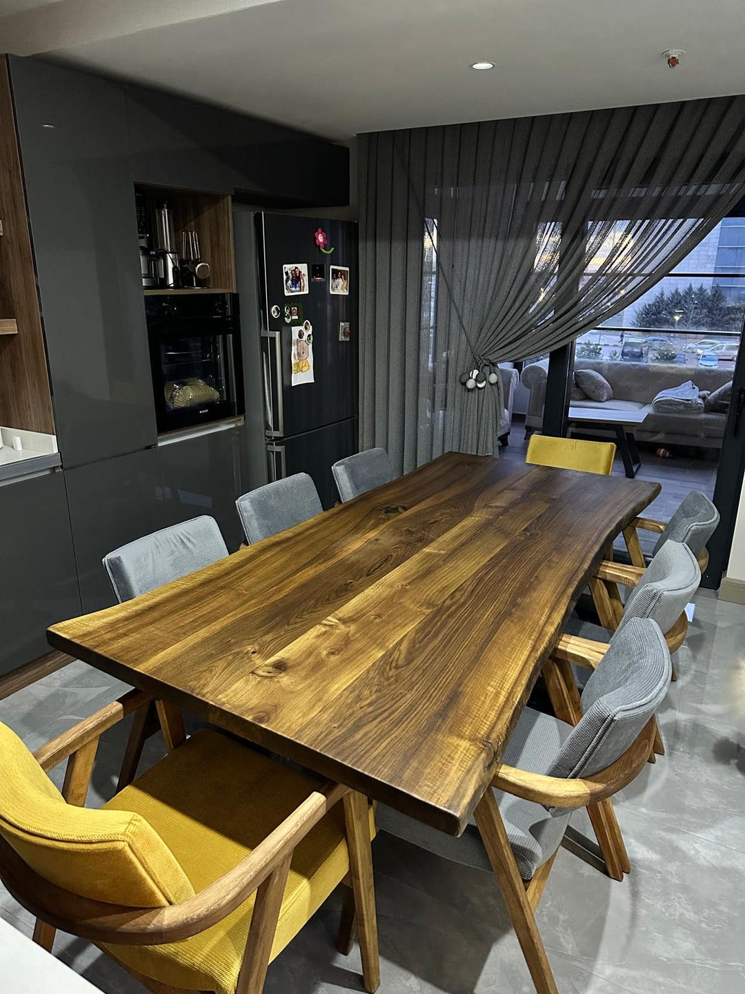 Real Walnut Wood Live Edge Dining Table, Living Room Furniture, Wooden Table, Kitchen Table ...