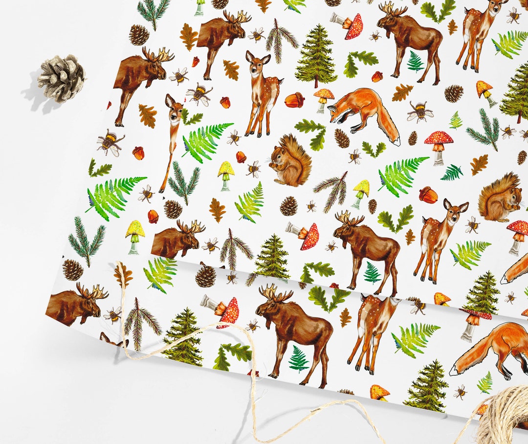 Woodland Animal Wrapping Paper Forest Creatures Nature Gift - Etsy