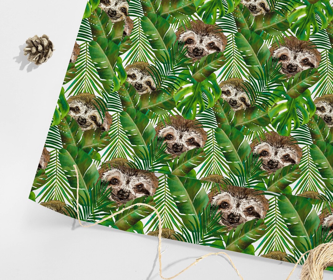Sloth Jungle Wrapping Paper Cute Sloth Tropical Ferns - Etsy