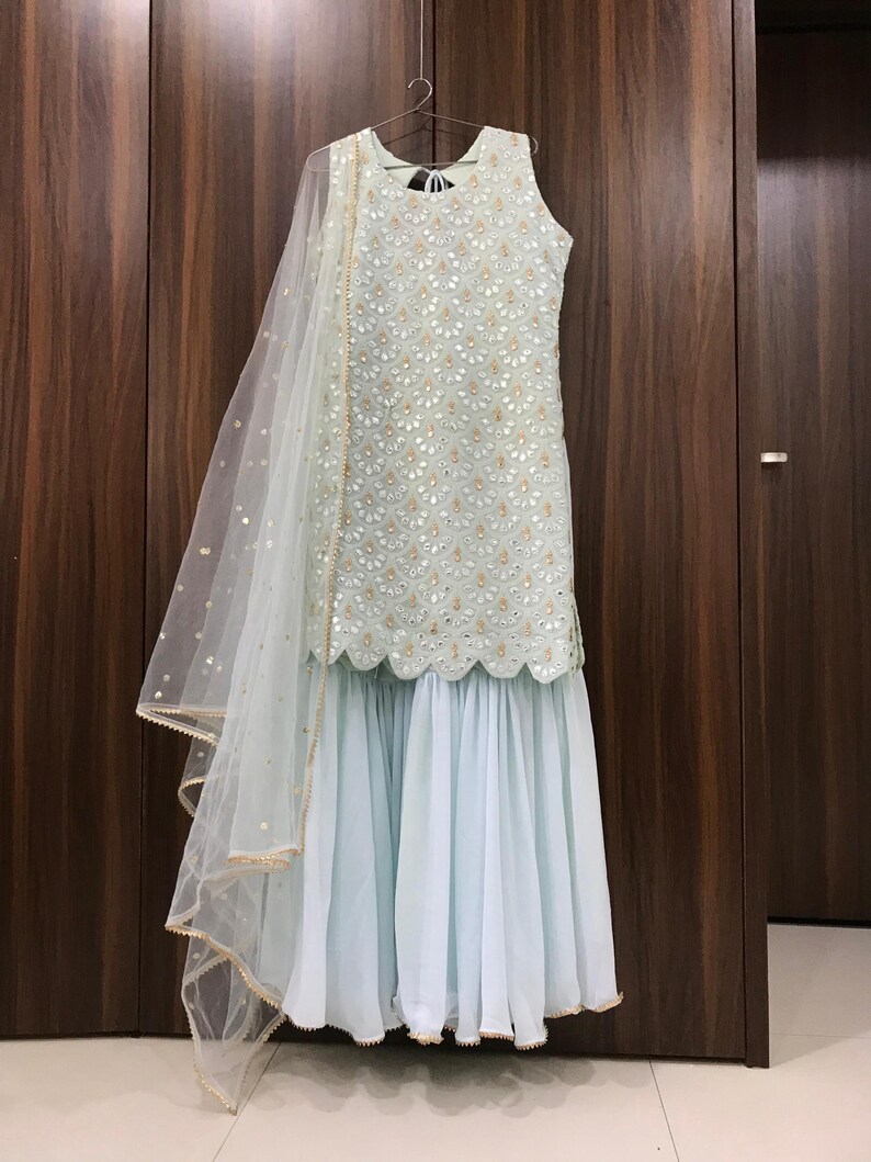 Ice Blue Georgette Sharara Suit With Dupatta Lucknowi Sharara Suit ...