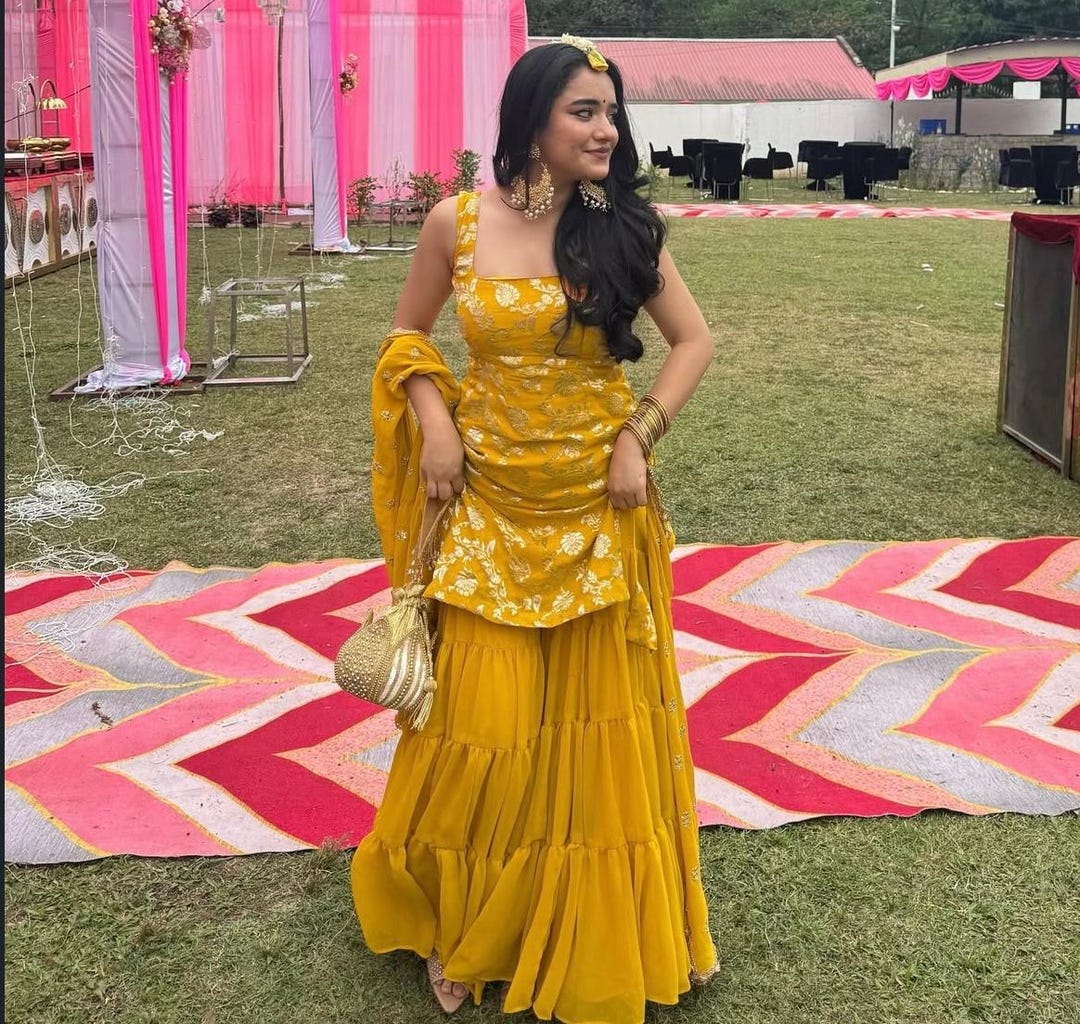 Pakistani Sharara Suit Yellow Sharara for Haldi Function Georgette ...