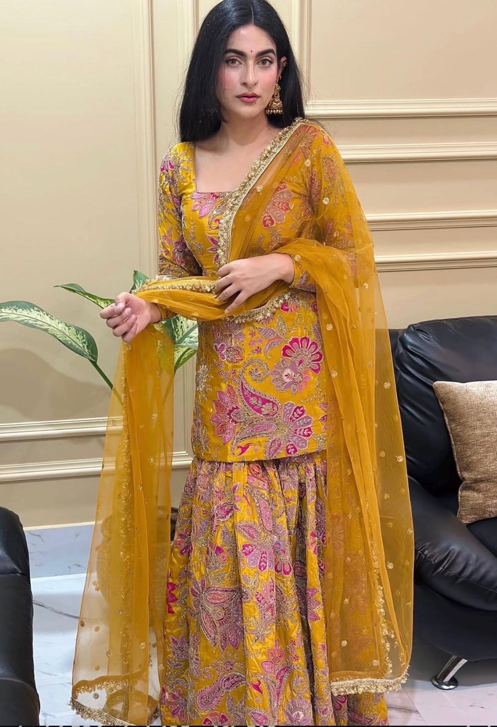 Pakistani Sharara Suit Yellow Sharara for Haldi Function Georgette ...