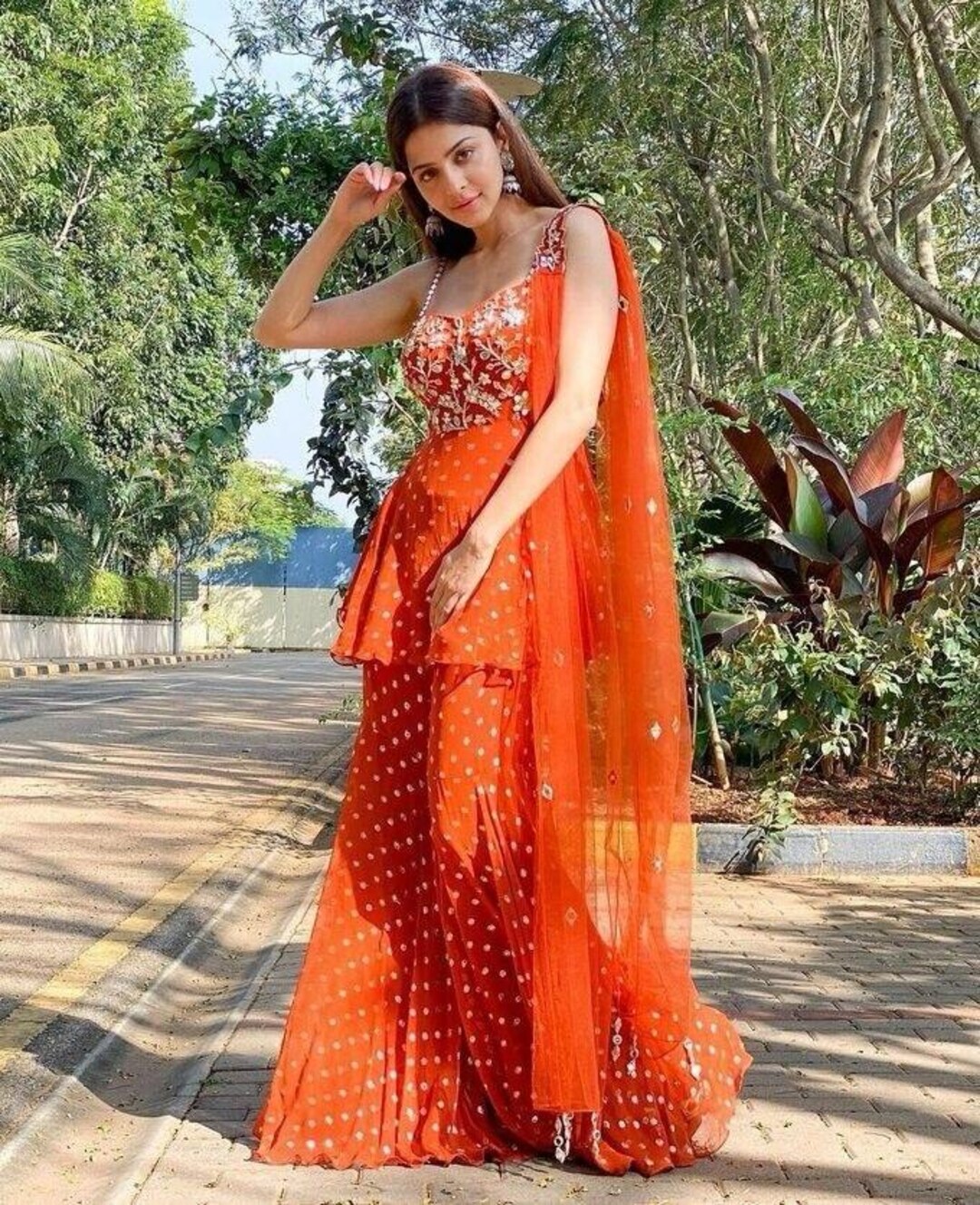 Pakistani Orange Sharara Dress Indian Sharara Suit for Women Georgette ...
