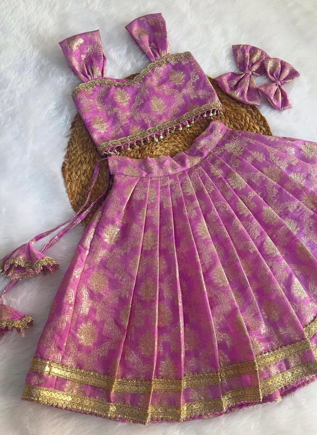 Kids Baby Pink Lehenga Skirt With Croptop Blouse Indian Ethnic Wear ...