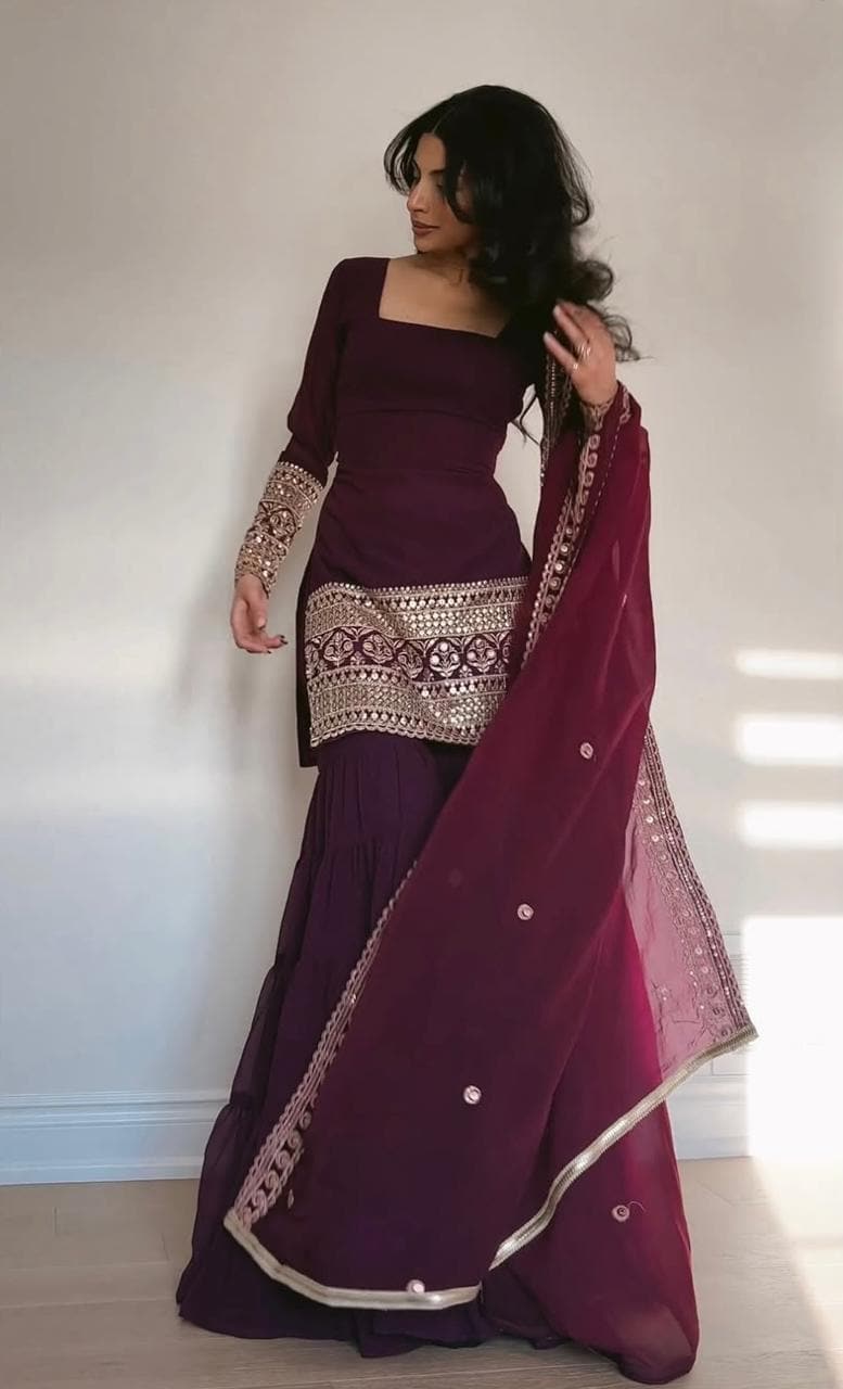 Burgundy Georgette Sharara Suit: Pakistani Indian Ethnic Wear - Etsy