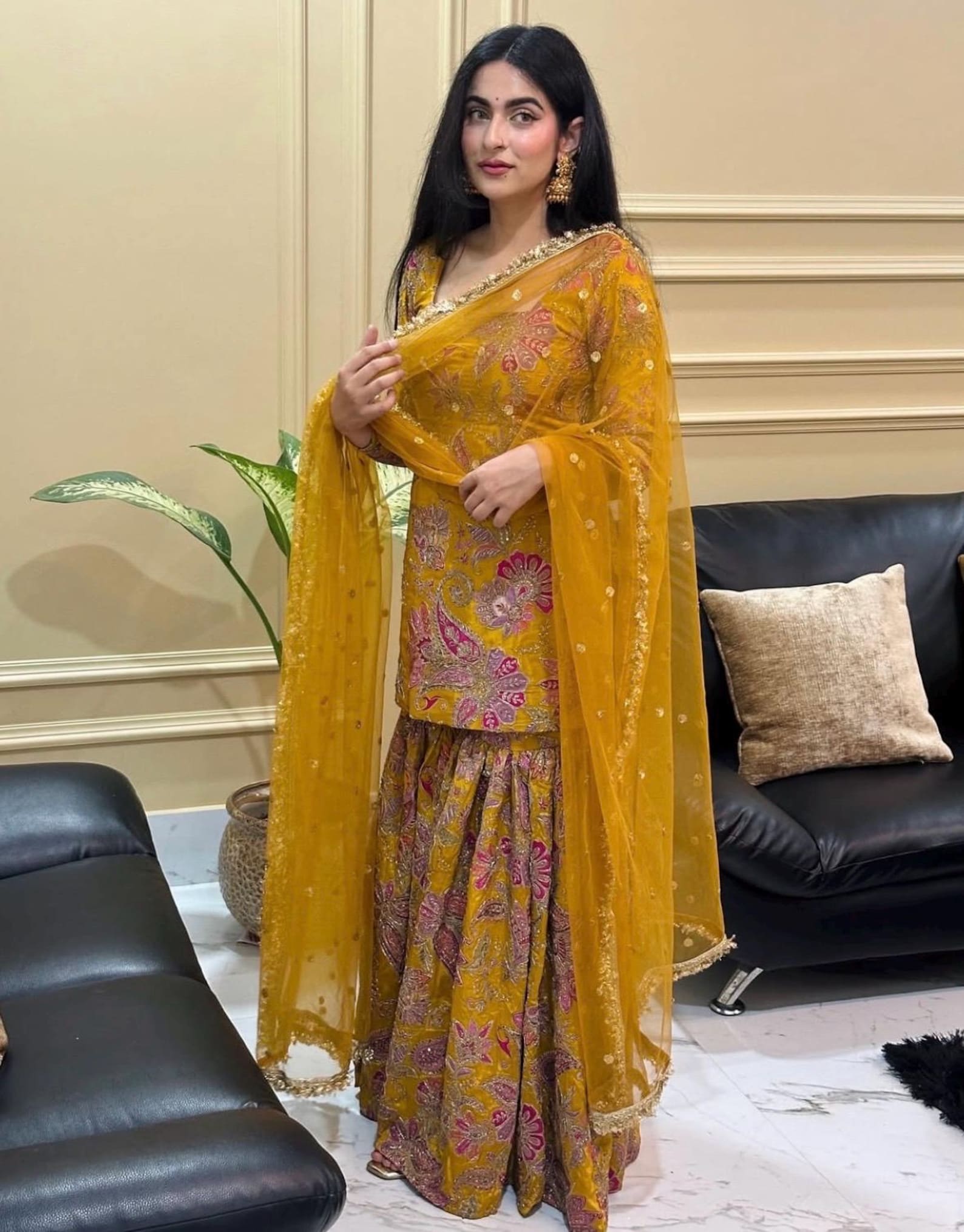 Pakistani Sharara Suit Yellow Sharara for Haldi Function Georgette ...