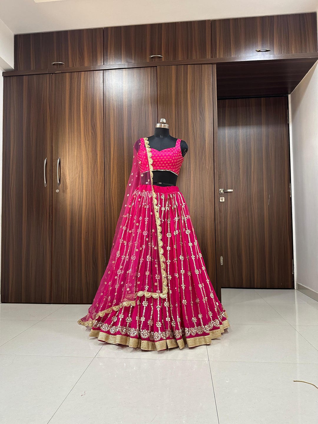 Rani Pink Bridal Lehenga: Heavy Mirror Work, Indian Wedding Dress - Etsy