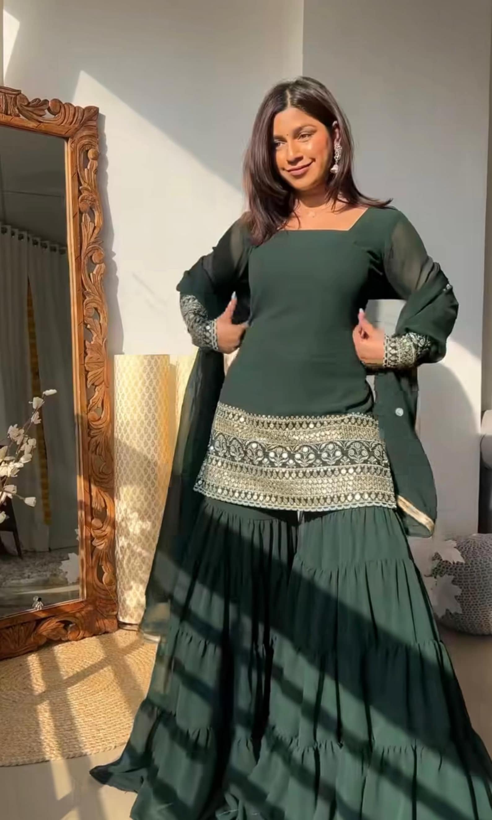 Bottle Green Sharara Suit Set Pakistani Green Sharara for Mehendi ...
