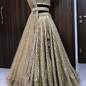 Golden Sequin Lehenga Choli: Antique Gold Bridal Outfit - Etsy