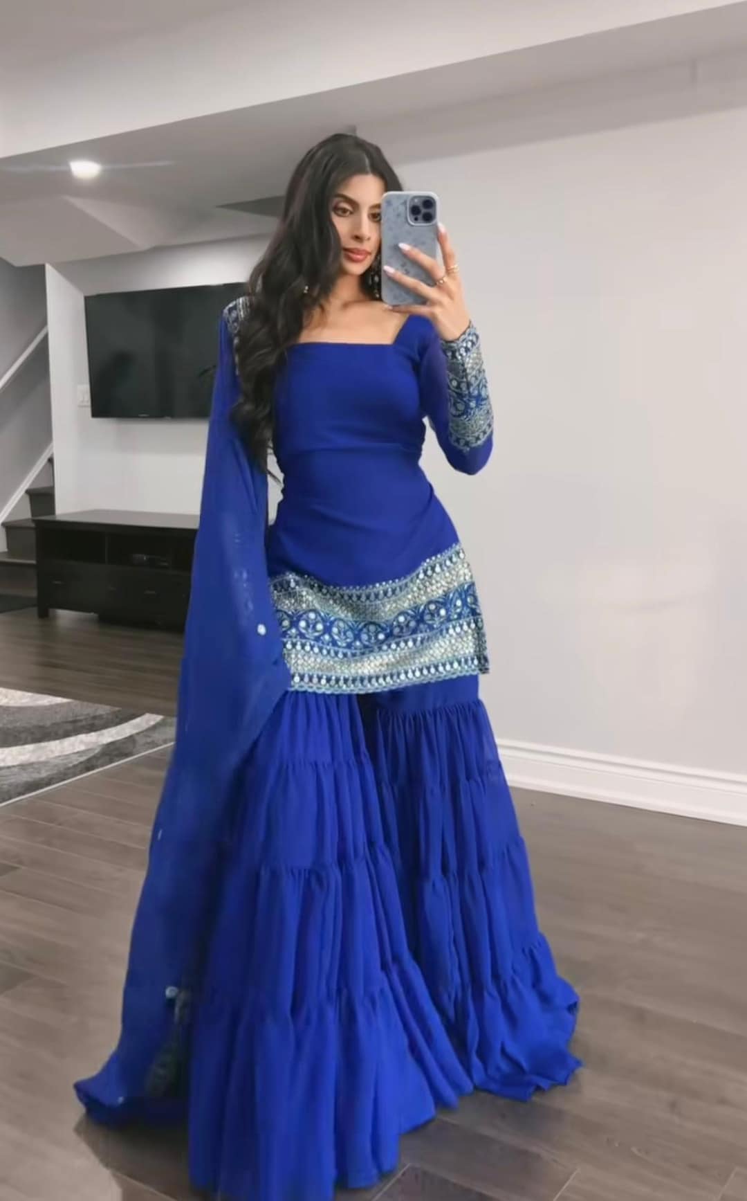 Royal Blue Sharara Suit Set With Dupatta Pakistani Sharara Party Wear ...
