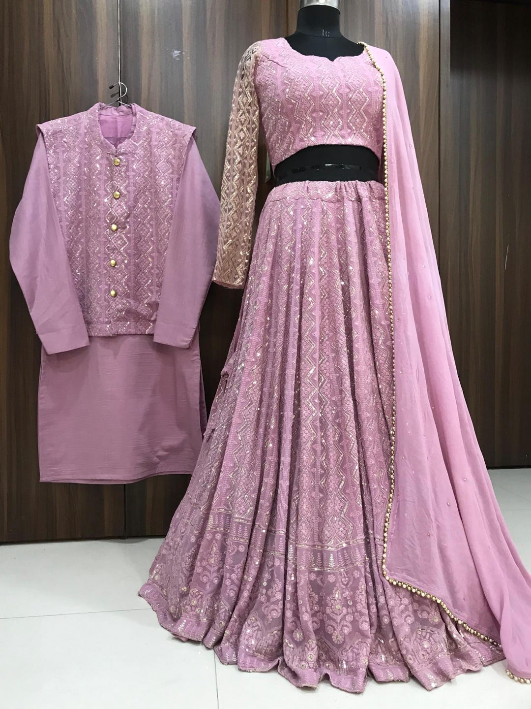Baby Pink Lucknowi Lehenga Choli With Sequins Thread Work Chikankari ...