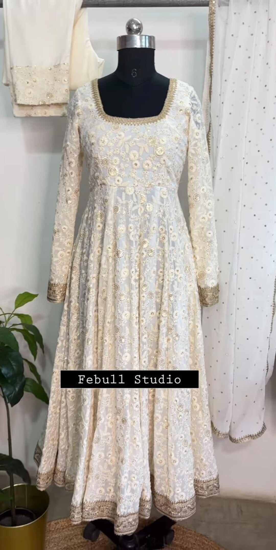 White Lucknowi Chikankari Anarkali Gown: Georgette Indian Dress - Etsy