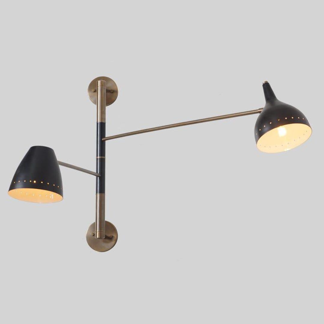 Double Light Shade Sputnik Wall Sconce Brass Articulated Swing Arm ...