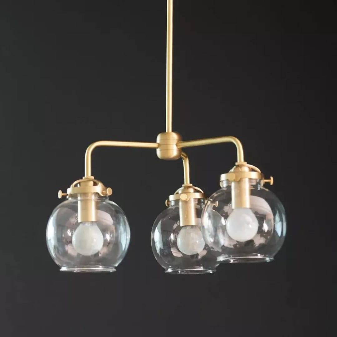 Sputnik Chandelier: 3-light Glass Globe, Raw Brass Finish - Etsy
