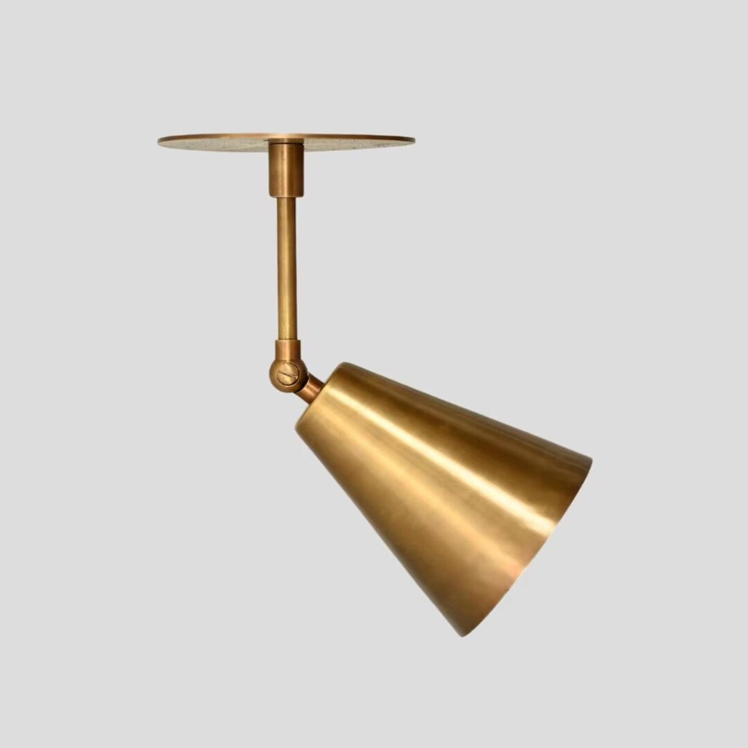 Mid Century Brass Ceiling Light Fixture, Adjustable Cone Spotlight Lamp ...