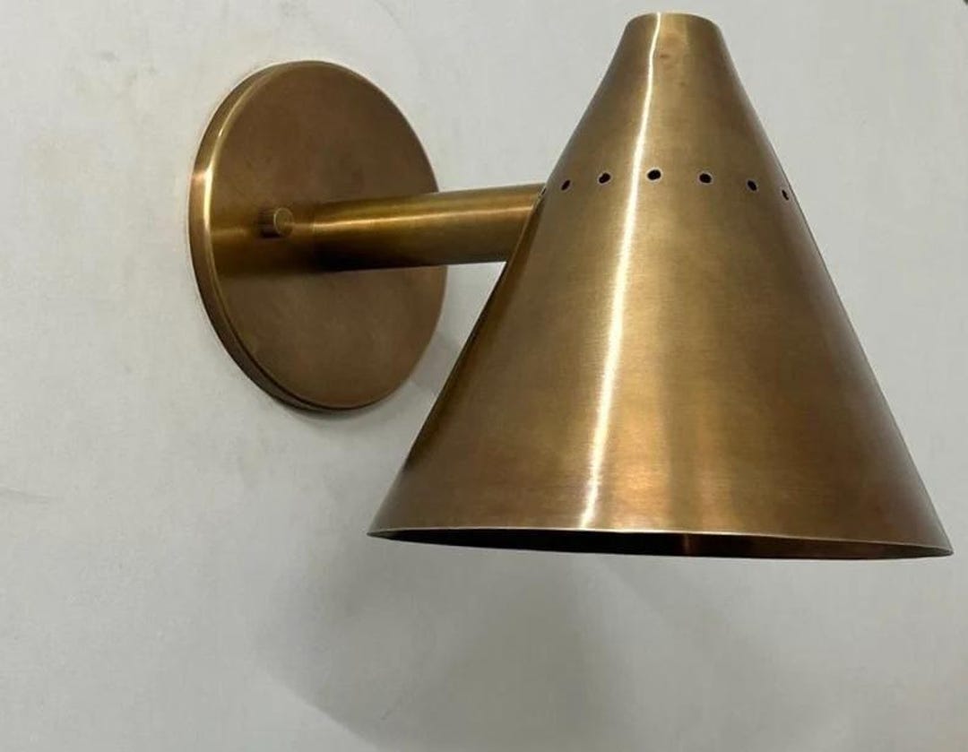 Mid Century Modern Raw Brass Cone Wall Sconce - Italian Design - Etsy