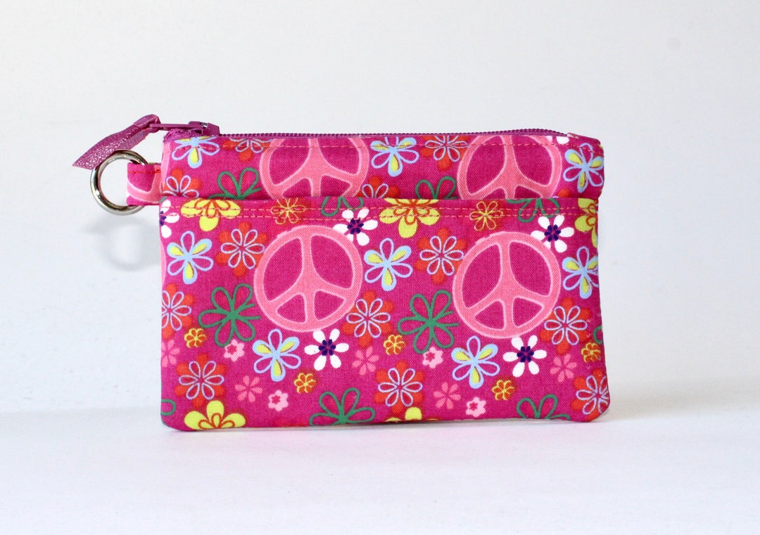 Pink Peace Sign ID Pouch: Zippered Coin Purse - Etsy